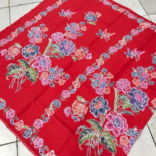 Jual Kain batik cap encim merah bunga kemeja blouse pria wanita - Kota ...