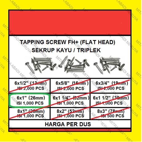 Jual Sekrup Kayu Sekrup Tapping Screw FH 6 x 1" (26 mm) 1 DUS - Kota ...