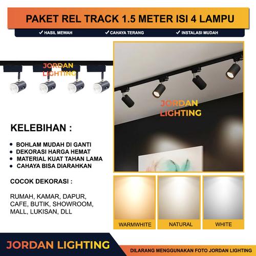 Jual Paket Lampu Sorot 1 set isi 4 Rel 1.5M LED Track Light Spotlight Rell - E27 Putih, 7W White ...