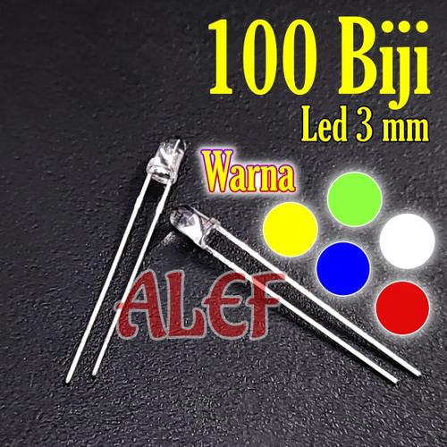Jual Led clear putih 3 mm nyala merah biru Kuning hijau putih100 biji ...