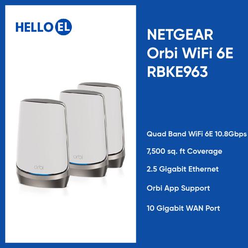 Jual NETGEAR Orbi WiFi 6E RBKE963 3 Pack 2 Satellites 10.8Gbps Router ...