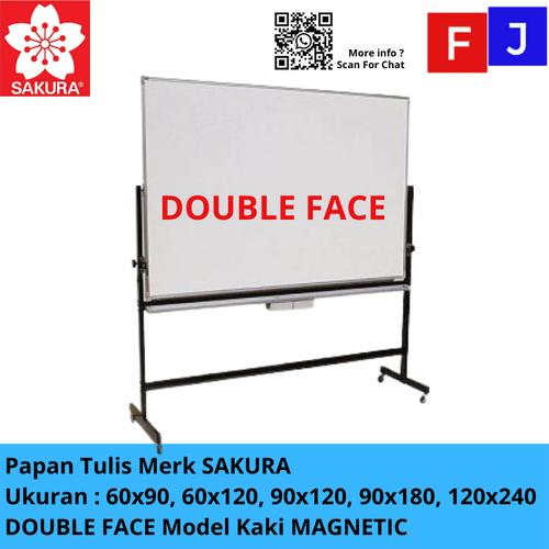 Jual SAKURA WHITEBOARD PAPAN TULIS MAGNETIC MODEL KAKI 2 MUKA DOUBLE ...