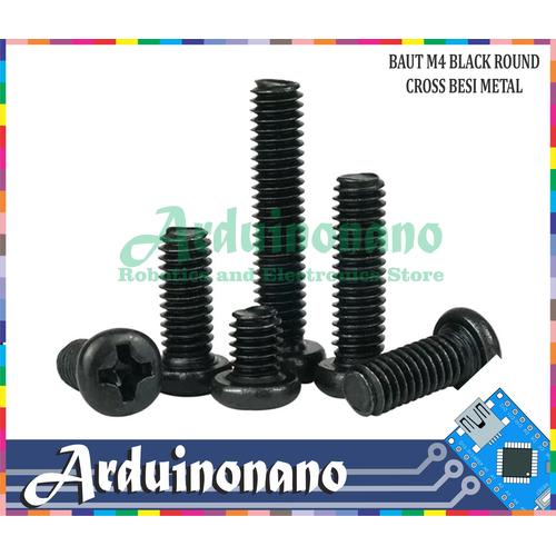 Jual Baut 4mm M4x40 mm M4 Black Round Cross besi metal Screw 40mm 4cm 4 ...