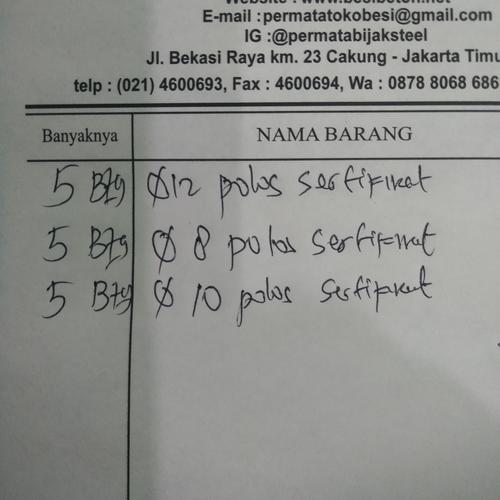 Jual PO besi beton pak Rizal Arie Wibowo 15/12/22 - Jakarta Timur ...