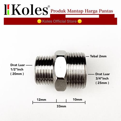 Jual KOLES 12314 Double Nepel Drat Luar 1/2" x 3/4" Stainless Steel SUS 304 - Kab. Tangerang ...
