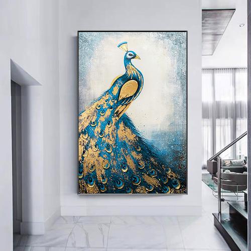 Jual LUKISAN BURUNG MERAK BIRU EMAS PEACOCK PAINTING KANVAS NO FRAME ...