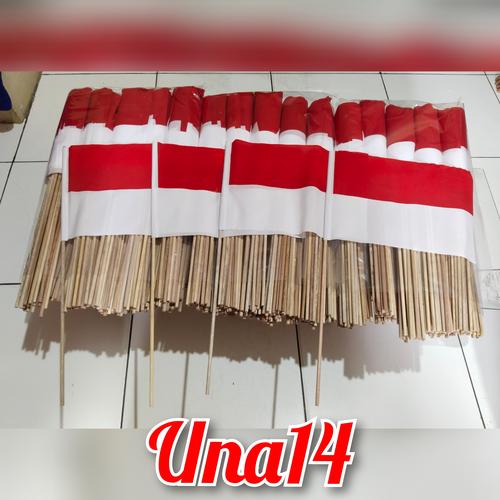 Jual bendera kibar pakai stick kayu bendera 20x30cm panjang tiang 50cm ...