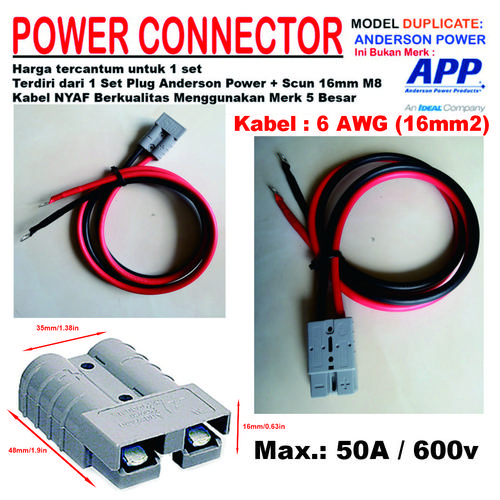 Jual Kabel Aki NYAF 16mm Battery Socket model Anderson Power 50A + Skun ...