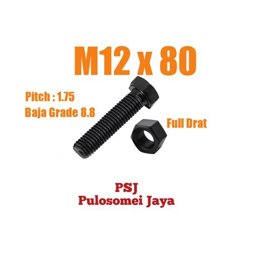 Jual Baut Mur Baja M12 x 80 / Baja Grade 8.8 / Baut Mur HTB M12 x 80 ...