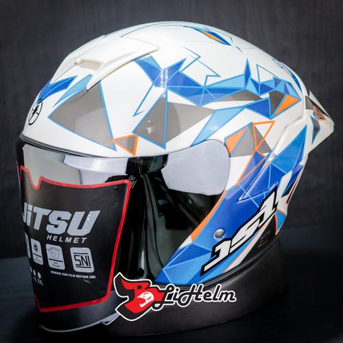 Jual JITSU HELM JS1 GOEWOLF | WHITE | HALF FACE SNI - Kaca Clear, XL ...