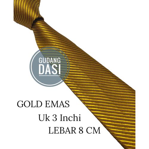 Jual Dasi Panjang Pria Motif Garis Gold Emas Uk 3 inc Lebar 7.5cm ...