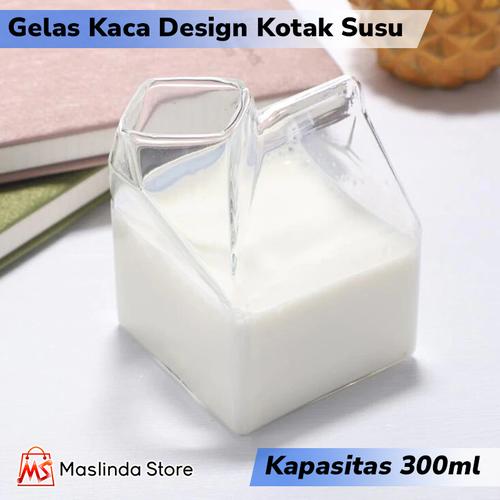 Promo GELAS KACA UNIK SUSU MINUM LUCU | Gelas Estetik Model Kotak Susu ...