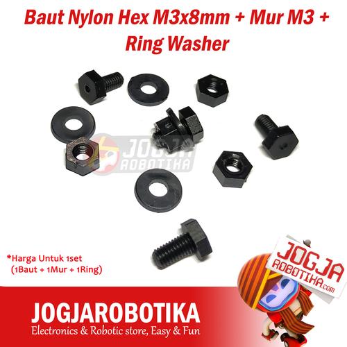 Jual Baut Nylon Hex M3x8mm + Mur M3 + Ring Washer - Kab. Sleman ...