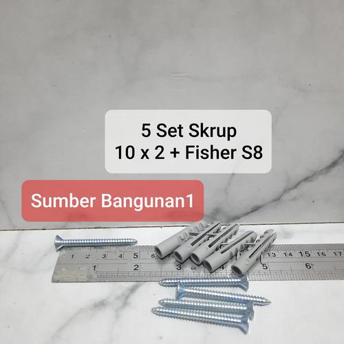 Jual Skrup 10 x 2 + karet S8 viser (5set) sekrup 5cm tembok tanam bor ...