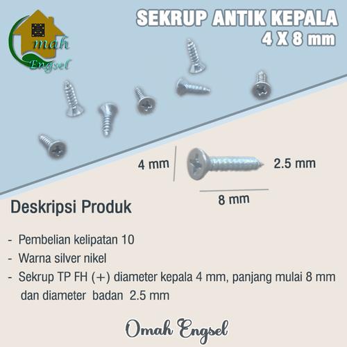 Jual Skrup antik kepala 4 panjang 8 mm P.S4 sekrup flat mini baut nikel ...