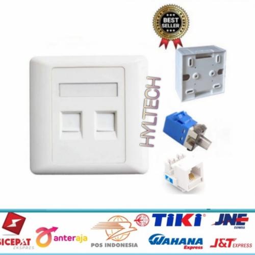 Jual FACE PLATE RJ 45 2 HOLE+MODULLAR RJ 11 TLP+MODULLAR CAT 6e BIRU ...