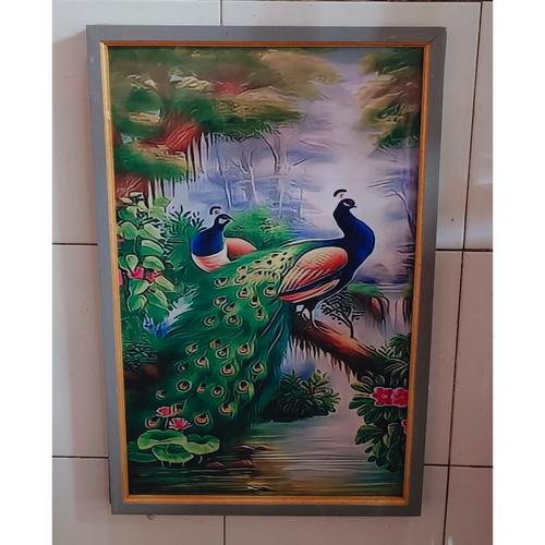 Jual hiasan dinding lukisan cetak merak ijo plus bingkai ukuran 85x55 ...