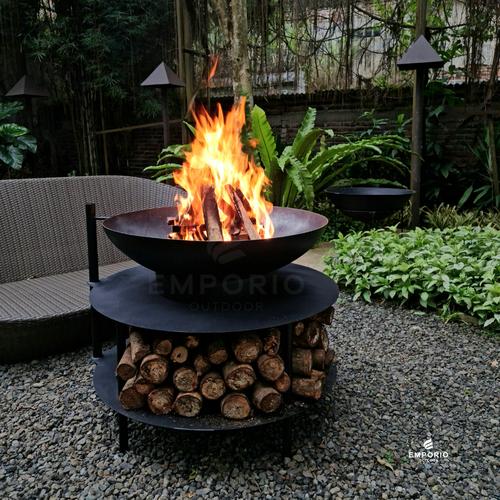 Jual Heavy Duty Log Fire Pit with Wood Storage and Swing Arm Grill ...