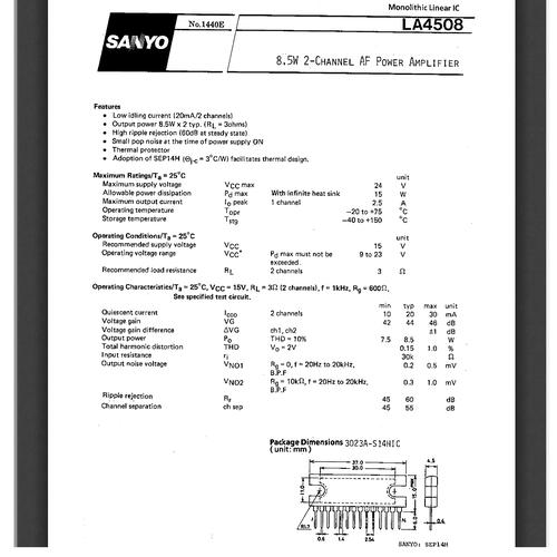 Jual IC LA 4508 Monolithic power amplifier 2 x 8.5 watt Original Sanyo ...