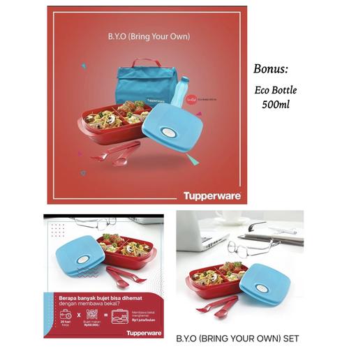 Jual Tempat Makan Lunch Set Microwave Tupperware Bonus botol minum 500 ...