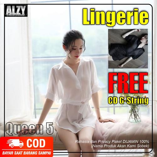 Jual Baju Tidur Wanita Lingerie Sexy Sifon Berkerah Transparan Free GString - Queen 5 - Black ...