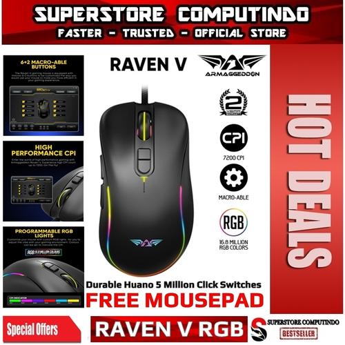 Promo Mouse Gaming Armaggeddon Raven V Wired RGB 16,8 Million 7200 Cpi ...