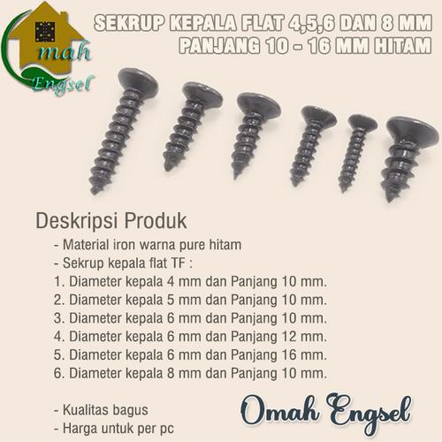 Jual Skrup Baut Kepala Flat 4,5,6 dan 8 mm Panjang 10-16 mm TF Hitam ...