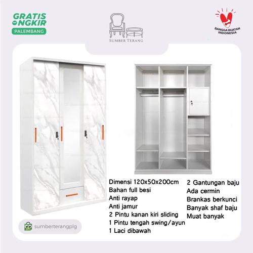 Jual Lemari Pakaian Besi 3 pintu Geser Sliding Cermin Laci Vector SLW 311 - Kota Palembang ...