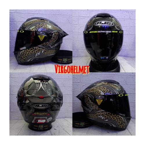 Jual HELM FULLFACE NJS ZX1 MOTIF KRAKEN BLACK GOLD PAKET GANTENG SNI ...