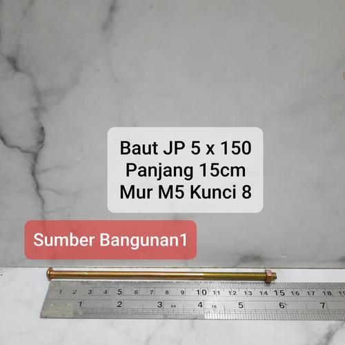 Jual Baut JP 5 x 150 panjang 15cm mur M5 bulat putih 5mm kunci ring pas ...