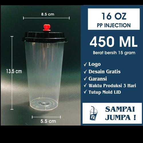 Jual Cup Injection / Gelas 16 Oz injection datar 450ml + Tutup / 15gr ...