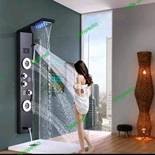 Jual Digital Shower Panel Column LED Rain Waterfall Shower Black Wall ...