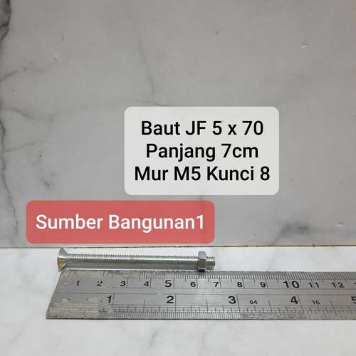 Jual Baut JF 5 x 70 kepala rata skrup putih 7cm Kunci 8 Mur m5 baut 5mm ...