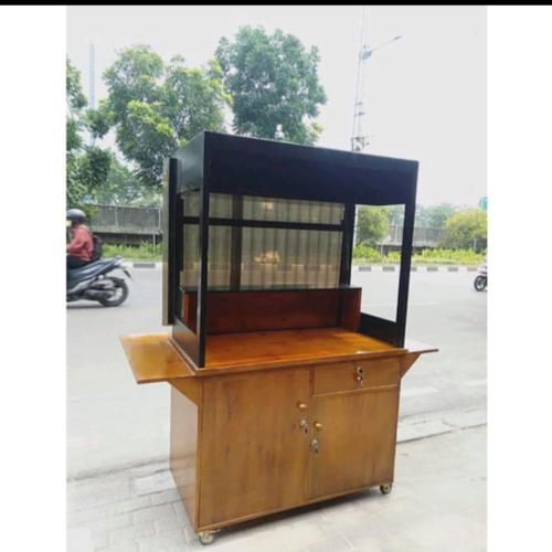 Jual booth kayu jati Belanda murah gerobak jualan minimalis full kayu ...
