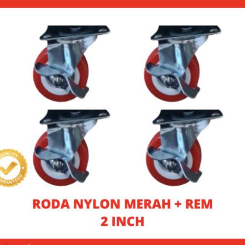 Jual Roda Troli / Roda Caster Nylon Merah + Rem ukuran 2"inch ( Min ...