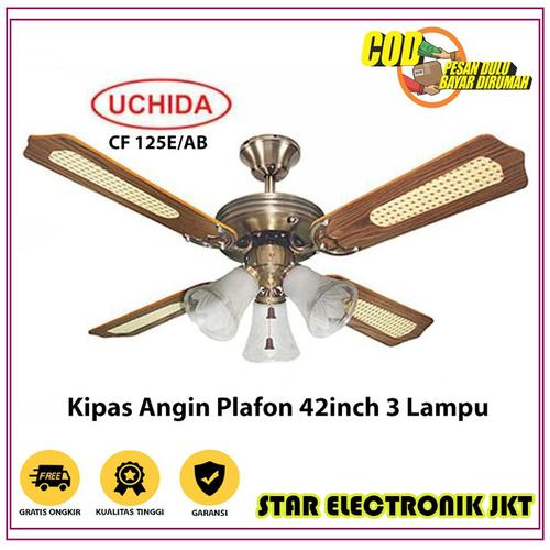 Jual UCHIDA Celing Fan CF 125E/AB Kipas Angin Plafon 42 inch 3 Lampu ...