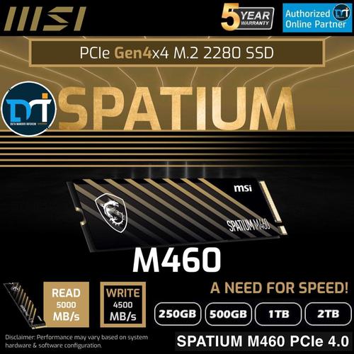 Promo MSI SPATIUM M460 SSD 250GB 500GB 1TB 2TB - M.2 2280 NVMe PCIe Gen4 x4 - 1TB Cicil 0% 3x ...