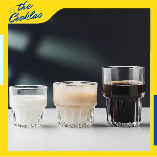 Jual Vintage Striped Coffee Latte Glass Gelas Kopi Estetik Kaca Gelas ...
