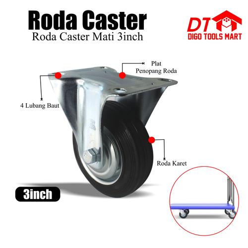 Jual Roda Caster 3 Inci 75mm Rubber Karet Hidup dan Mati Roda Troli 1 ...