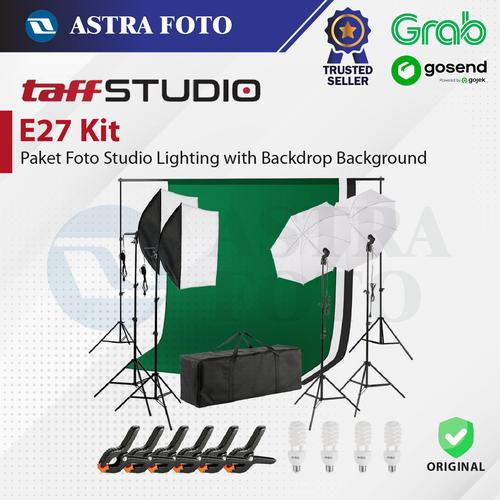 Promo TaffSTUDIO Paket Foto Studio Lighting E27 Kit with Backdrop ...