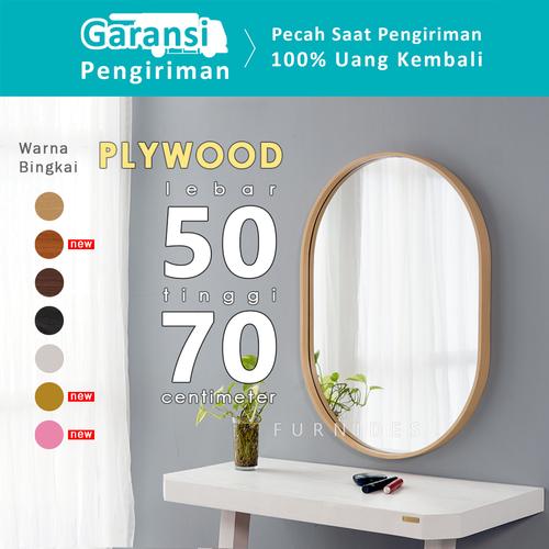 Jual Cermin Oval 50x70 cm | Frame PLYWOOD Motif Kayu - Cokelat Tua ...