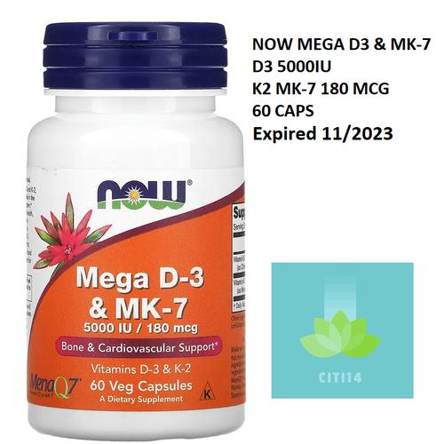 Jual Now Foods Mega D3 MK7 5000 iu / 180 mcg Vitamin D3 K2 MK7 60Caps ...