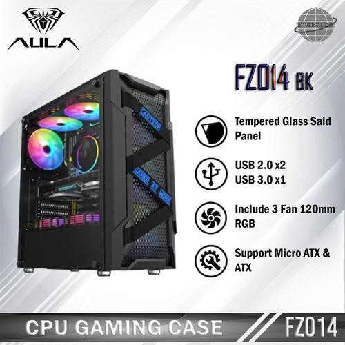 Promo Casing CPU PC Gaming AULA FZ014 include 3 fans RGB Micro ATX/ATX ...