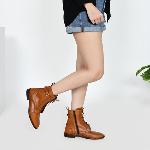 Promo M&T sepatu boot wanita terbaru outsol kulit asli G021 - coklat ...