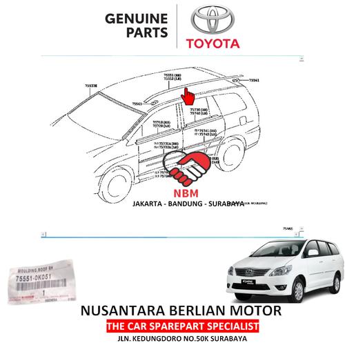 Jual Moulding Roof Karet Atap Innova Kanan (RH) Genuine (75551-0K051 ...