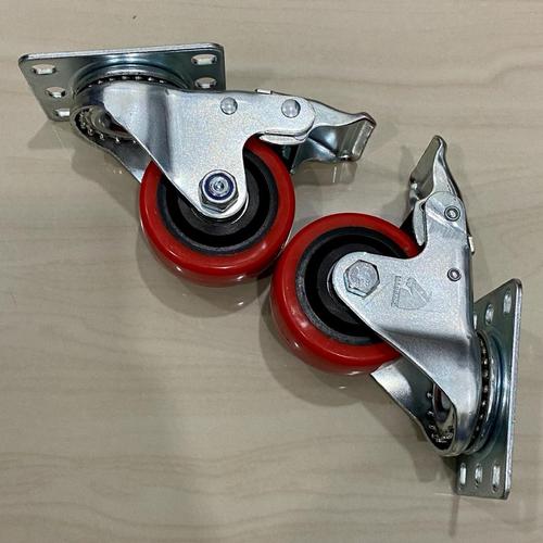 Jual roda pu merah 3 inch rem roda steling bagus roda nilon swivel ...
