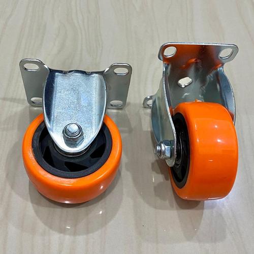 Jual roda pu orange 3 inch TETAP roda steling 3 mati roda trolley bagus ...