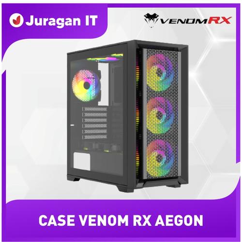 Jual Casing Gaming ATX VENOM RX AEGON Tempered Glass Include 4 FAN ARGB ...