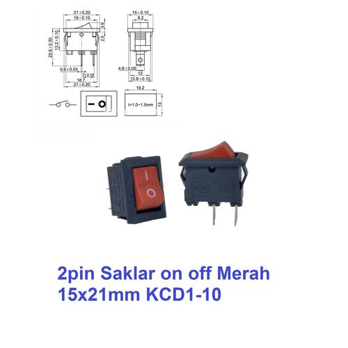 Jual Rocker Switch SPST 6A 250V 2pin Saklar on off Merah 15x21mm KCD1 ...