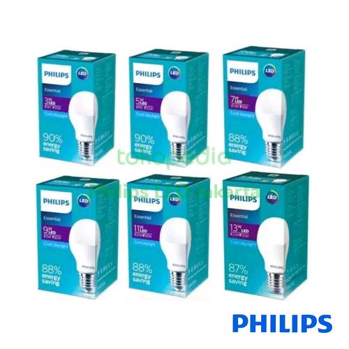 Promo PHILIPS ESSENTIAL LED Bulb 3W 5W 7W 9W 11W 13W Watt E27 6500K ...